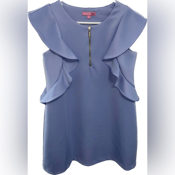 Glamour | Dresses | Glamour Girls Misty Blue Dress With Ruffle And Gold ...